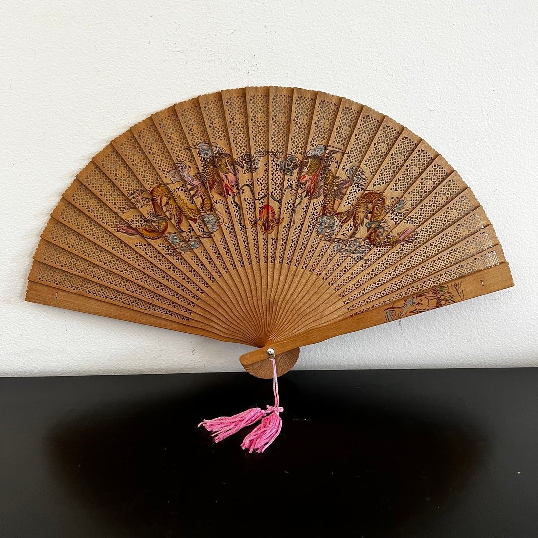 Vintage,wooden Folding Fan,chinese Fan,asian Fan,wood Fan,oriental ...