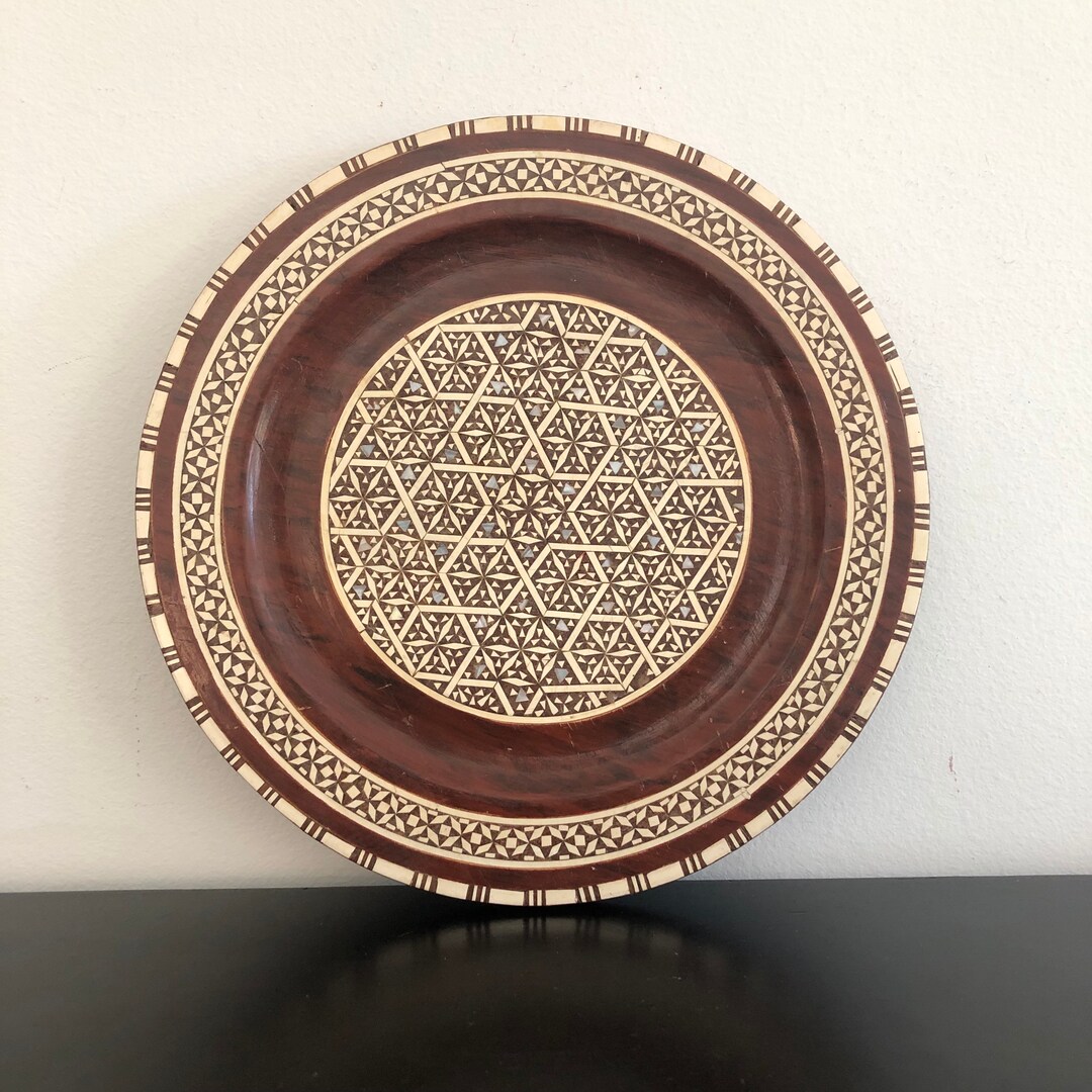 Vintage,wooden Moroccan Plate,micro Mosaic,marquetry Plate,moroccan ...