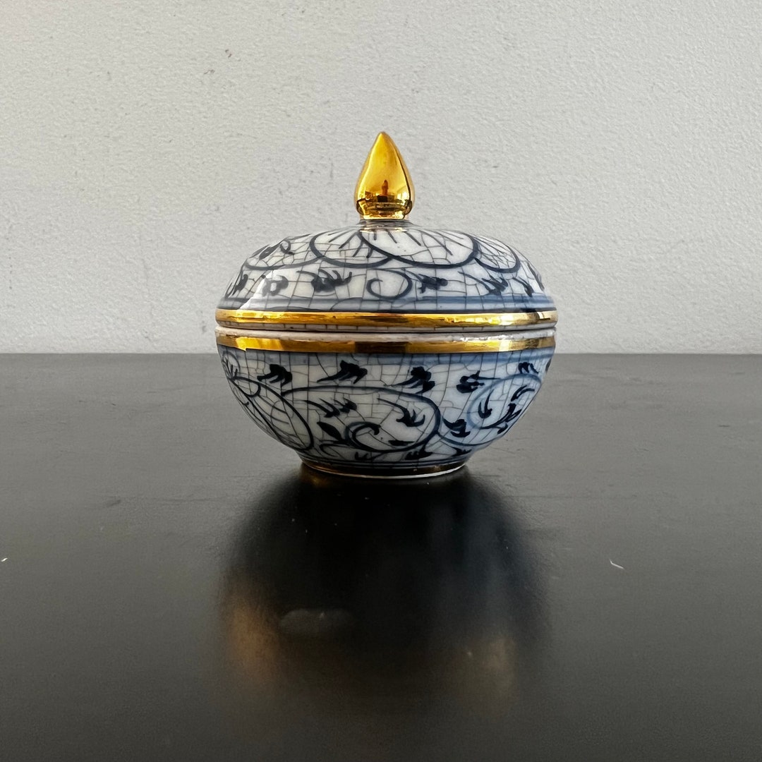 Vintage,benjarong,thai Pottery,porcelain Pot,lidded Pot,trinket Box ...