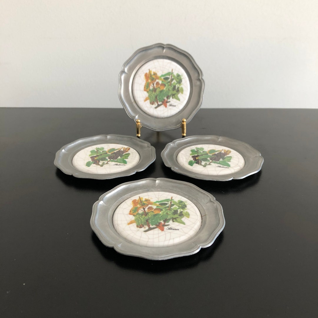 Vintage,pewter and Ceramic Coasters,wine Coasters,barware,pewter ...