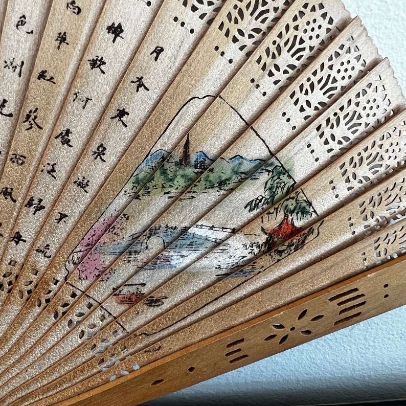 Vintage Chinese Wooden Folding Fan: Oriental Landscape Decor - Etsy