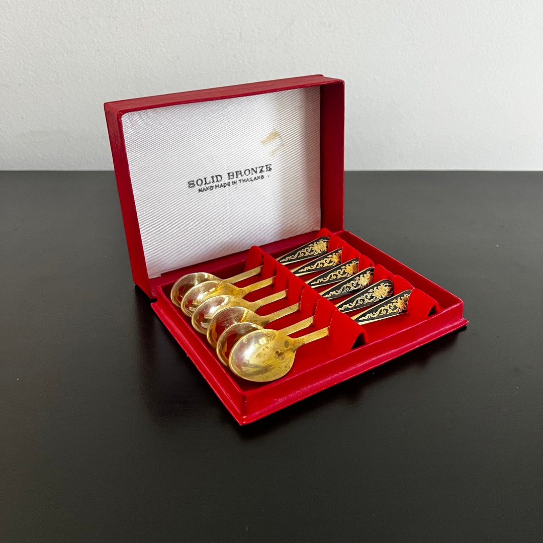 Vintage,cloisonne Spoons,bronze Spoons,thai Spoons,spoon Set,gold ...