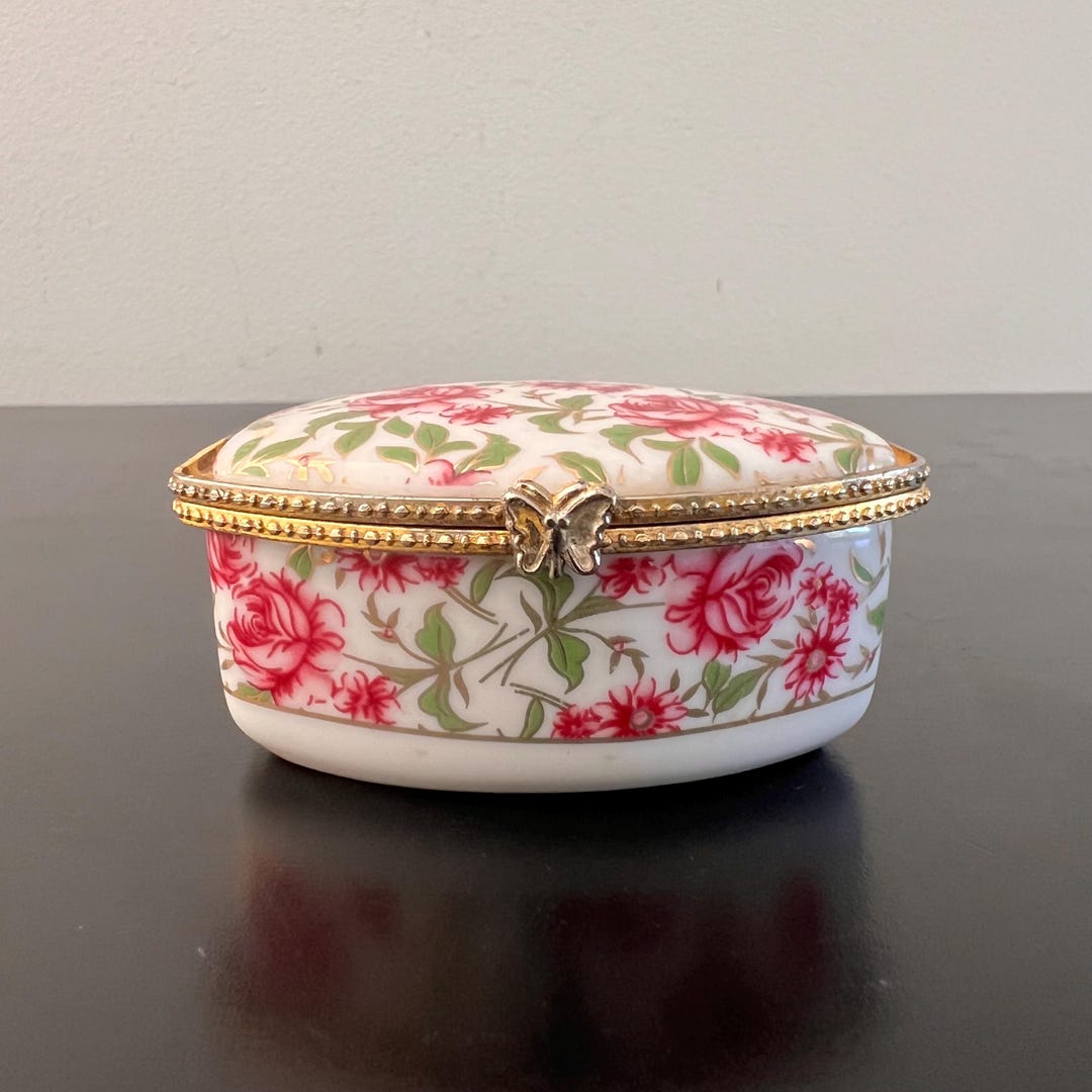 Vintage,porcelain Box,jewelry Box,dresser Box,ceramic Box,floral ...