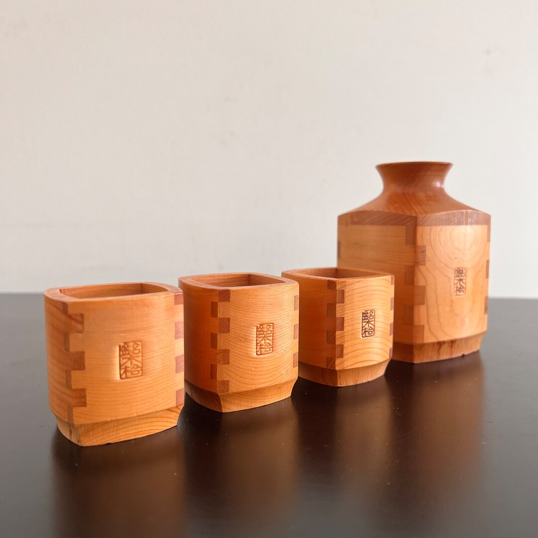 Vintage,wooden Sake Set,cypress Sake Set,japanese Gift,japanese Sake ...
