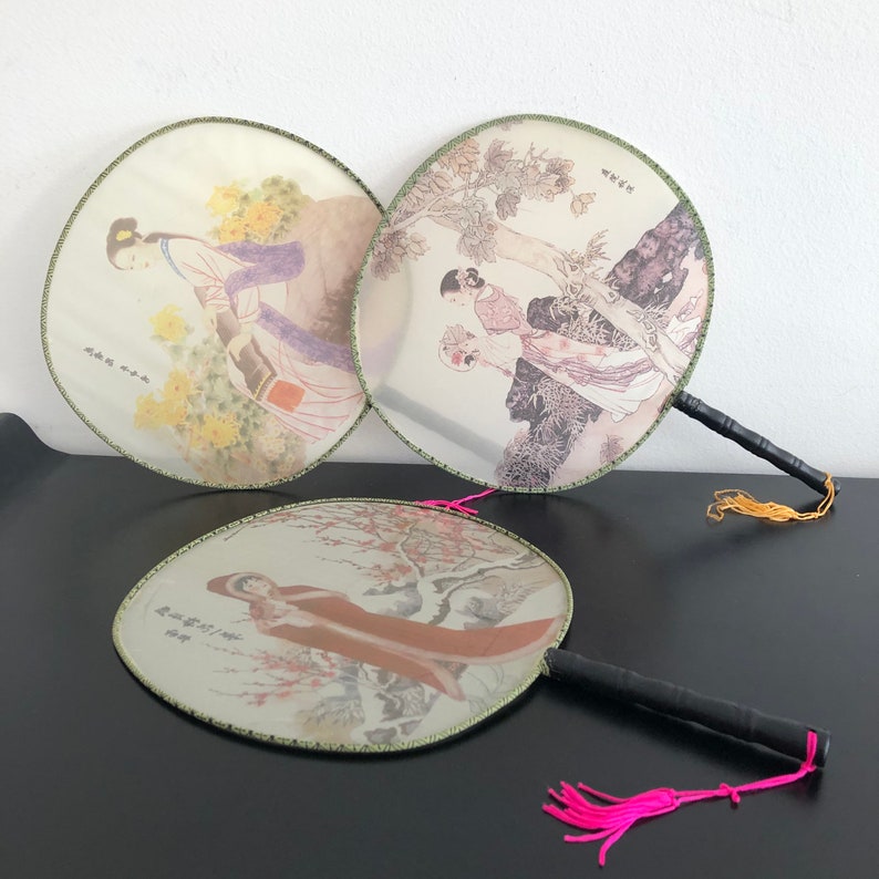 Vintagechinese Silk Paddle Fansoriental Fanhand Fanasian - Etsy