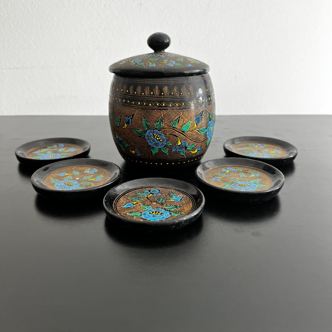 Vintage,burmese Coasters,lacquerware Coasters,barware,boho Decor ...