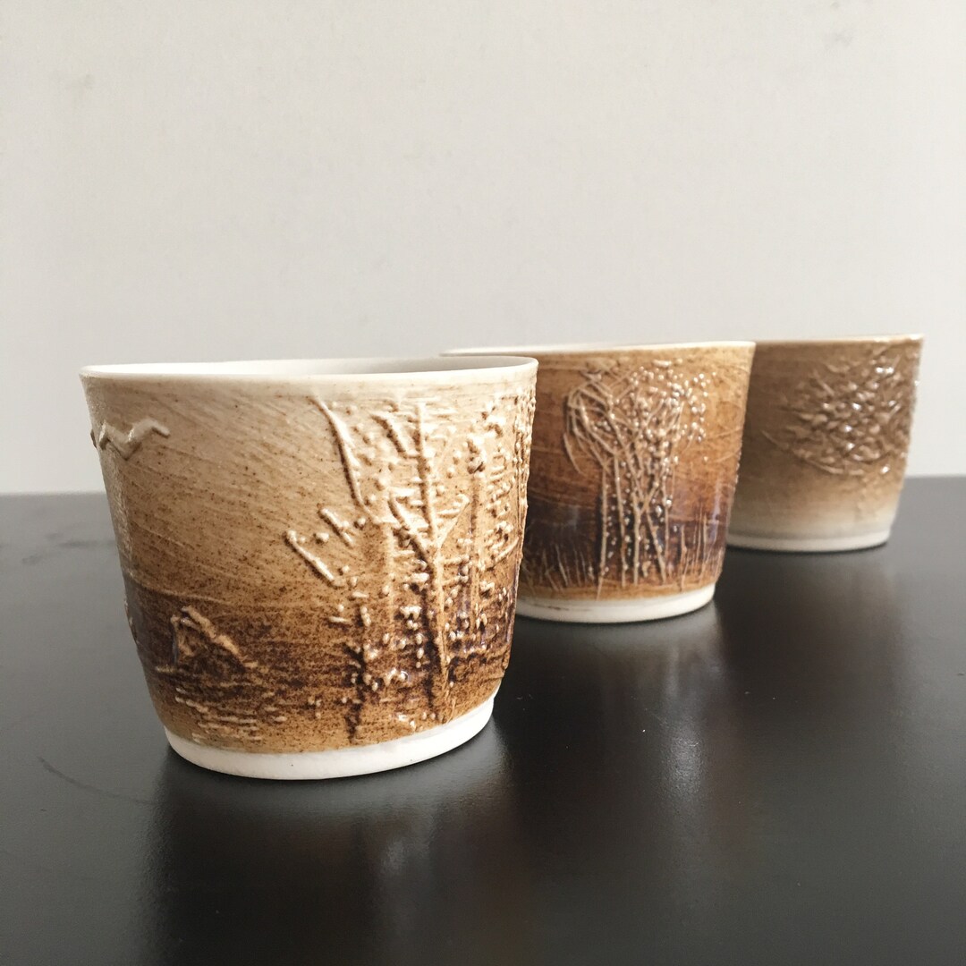 Vintage Japanese Tea Cups: Textured Porcelain Sake Cups, Set of 3 - Etsy