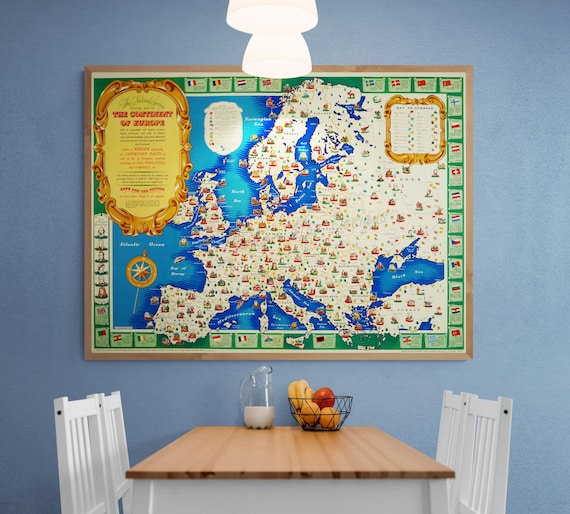 Old Pictorial Map of Europe 1945 Vintage Map of Europe - Etsy