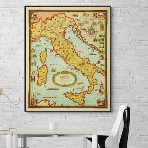 Old Pictorial Map of Italy | Vintage Hand Drawn Map of Italy | Restored ...