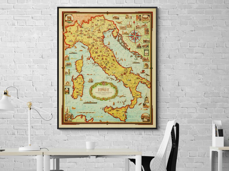 Old Pictorial Map of Italy Vintage Hand Drawn Map of Italy - Etsy
