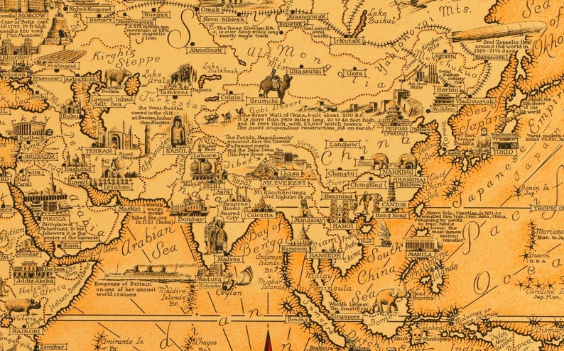 Old Pictorial Map of the World Restored Vintage World Map - Etsy
