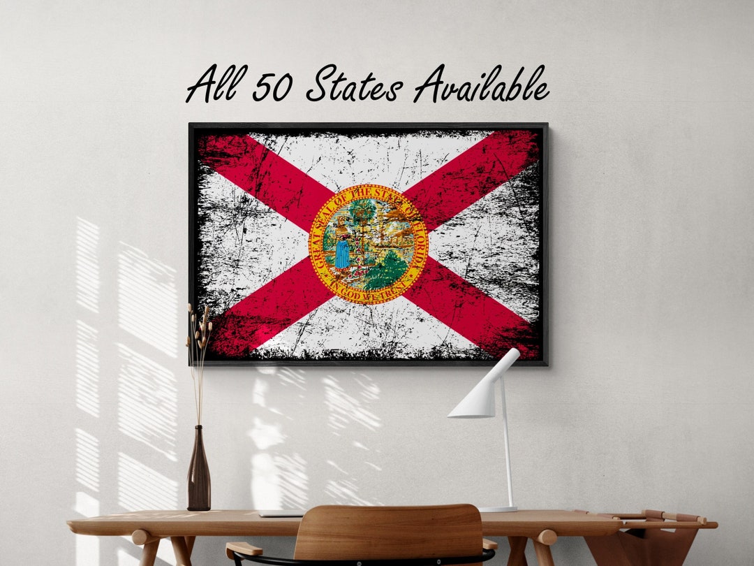 Framed Worn State of Florida Flag | Distressed Florida Flag Print ...