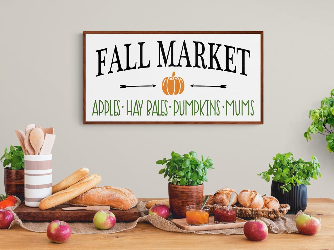 Fall Market Wood Sign, Apples Hay Bales, Pumpkins Mums, Framed Wood ...