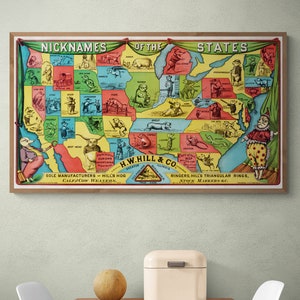 Nicknames of the States Map | Vintage USA State Nicknames Map | 1884 ...
