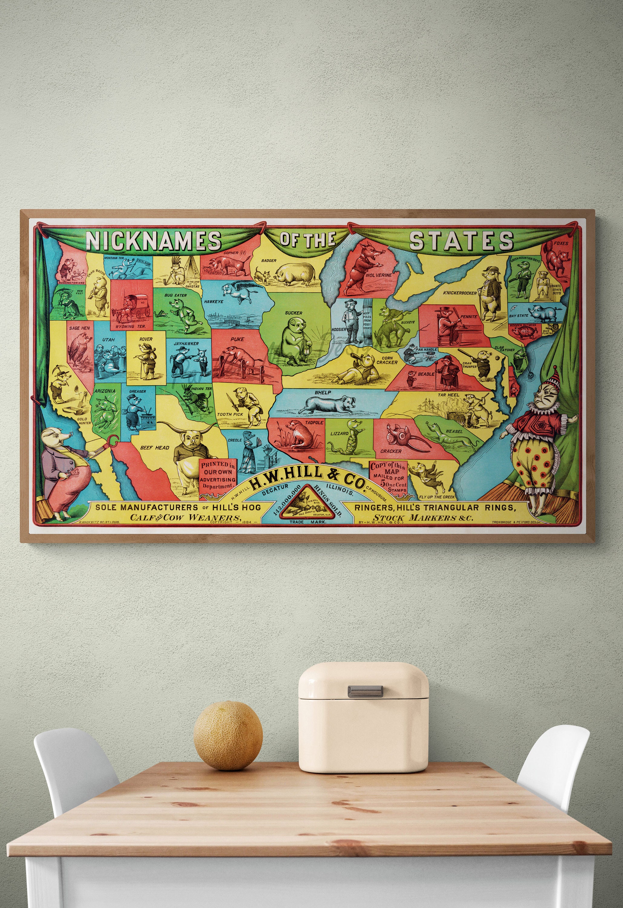 Nicknames of the States Map Vintage USA State Nicknames Map - Etsy