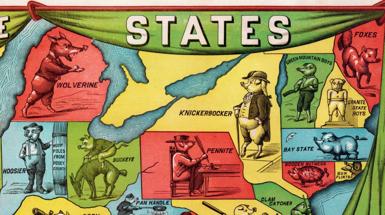 Nicknames of the States Map Vintage USA State Nicknames Map - Etsy