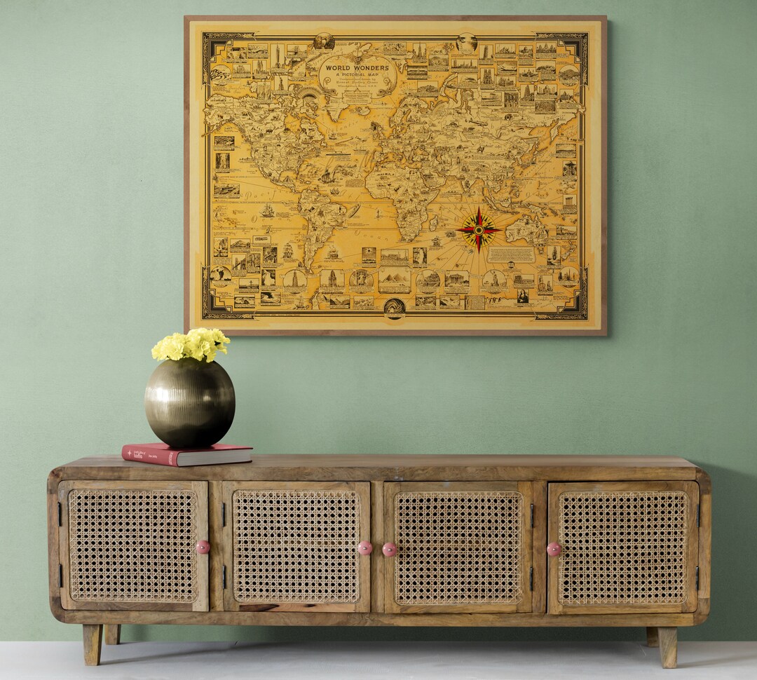 Buy Old Pictorial Map of the World Restored Vintage World Map History ...