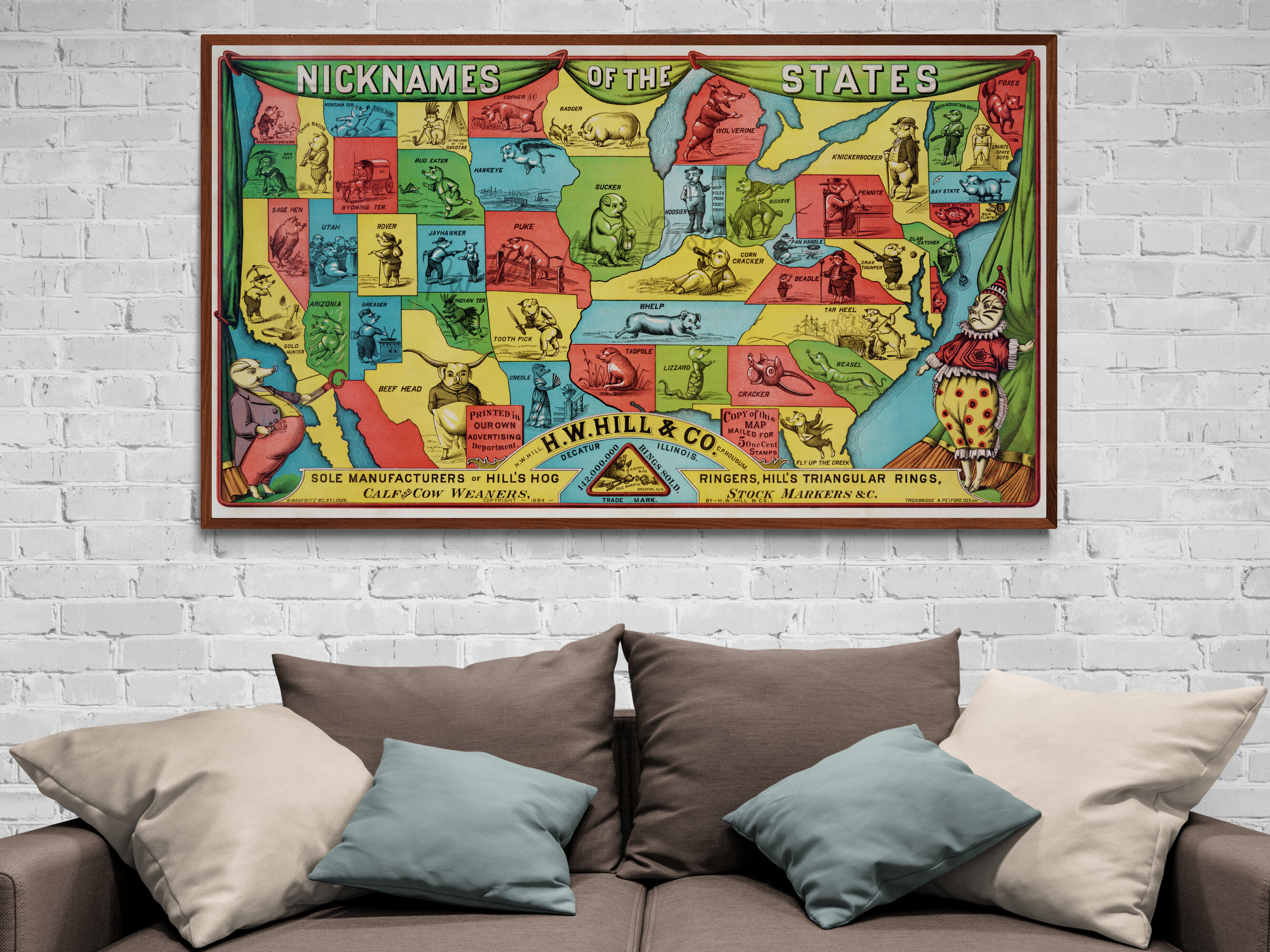 Nicknames of the States Map Vintage USA State Nicknames Map - Etsy