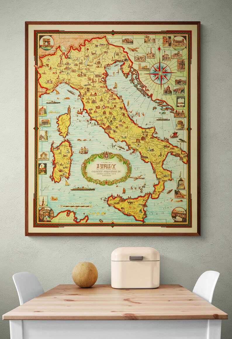 Old Pictorial Map of Italy Vintage Hand Drawn Map of Italy - Etsy