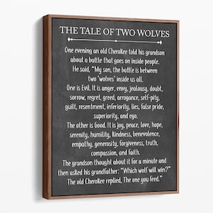 Two Wolves Cherokee Legend Print: Inspirational Poem, Framed Canvas - Etsy