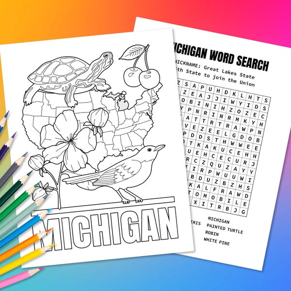 Michigan Coloring Page - Etsy