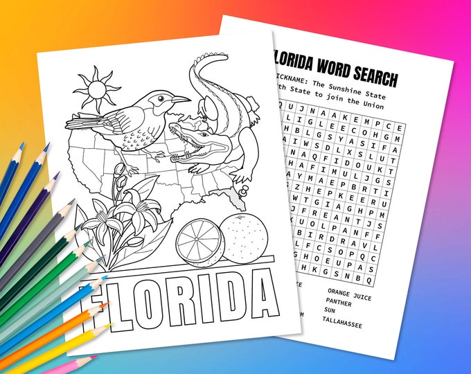 State of Florida USA Coloring Page & Word Search Puzzle | Fun Geography ...