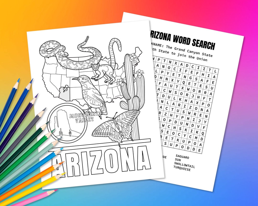 State of Arizona USA Coloring Page & Word Search Puzzle | Fun Geography ...