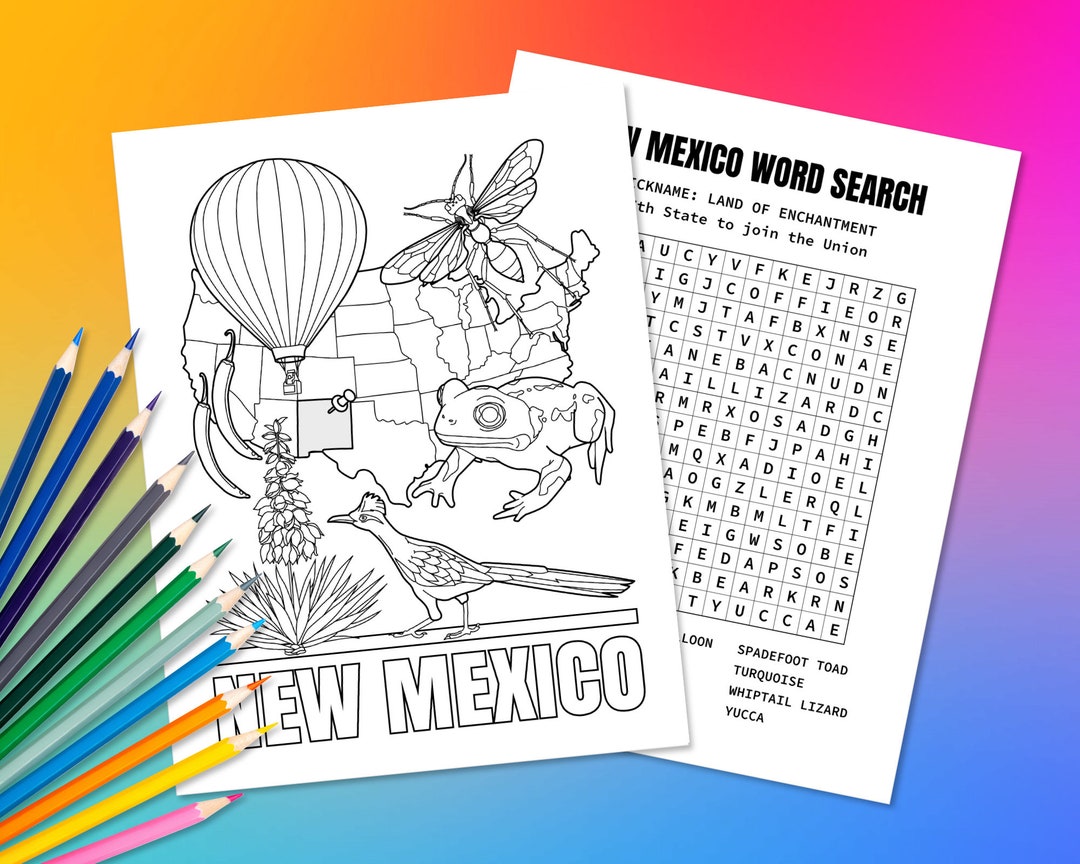 State of New Mexico USA Coloring Page & Word Search Puzzle | Fun ...