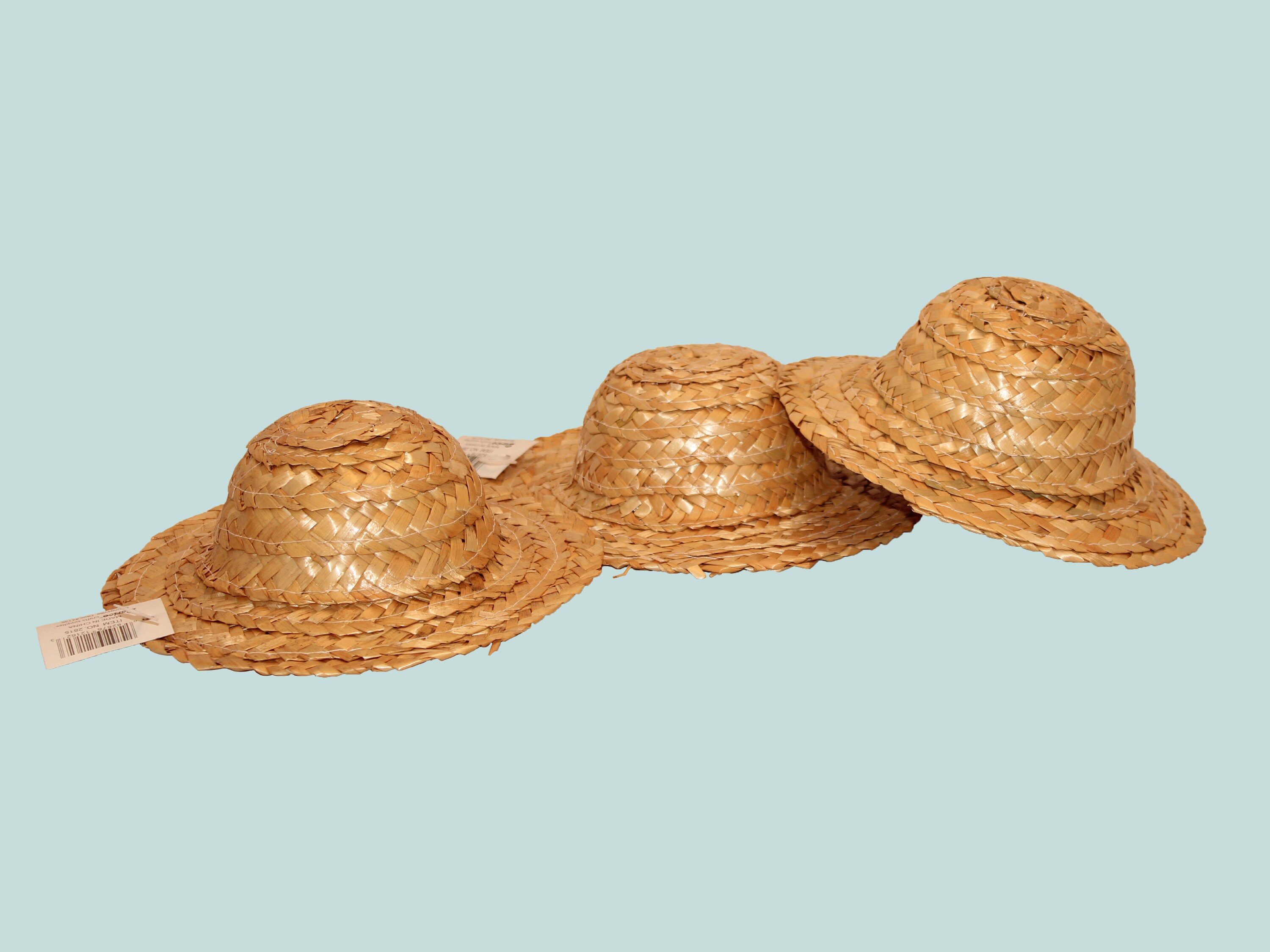 7 Brimmed Natural Straw Hat, Round Crown Sun Hat, 7 Inch Doll Hat ...