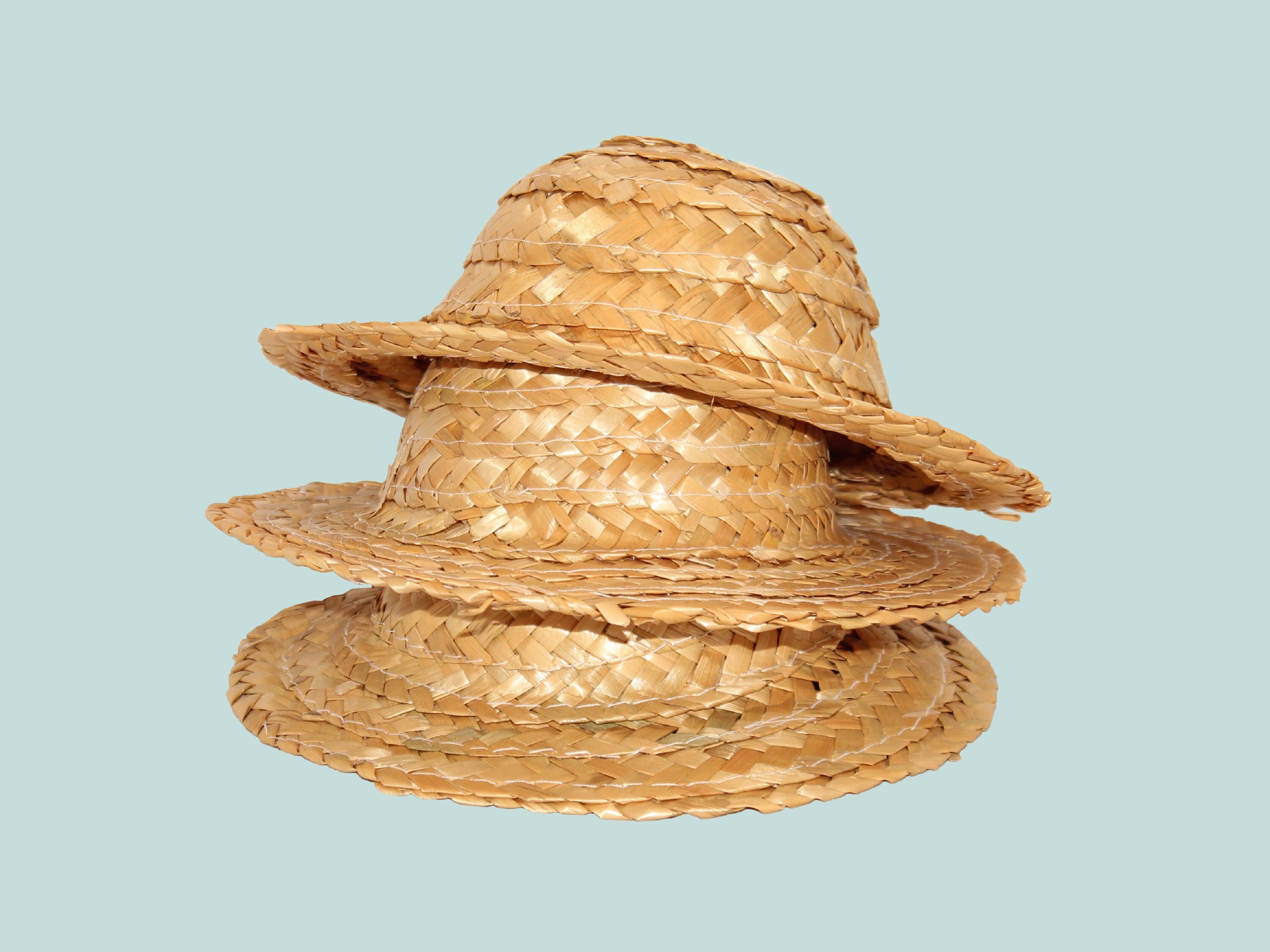 7 Brimmed Natural Straw Hat, Round Crown Sun Hat, 7 Inch Doll Hat ...