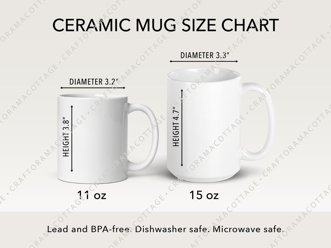 Mug Size Chart | 11 Oz, 15 Oz Sizing Guide | White Ceramic Coffee Mug ...