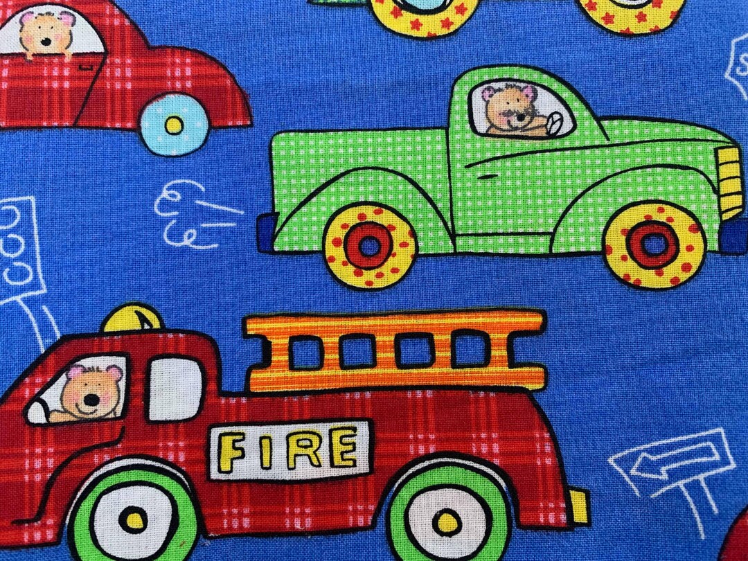 1/2 Yard, Cute Bear Drivers in Cars and Trucks Fabric, 18x44 by Dena ...