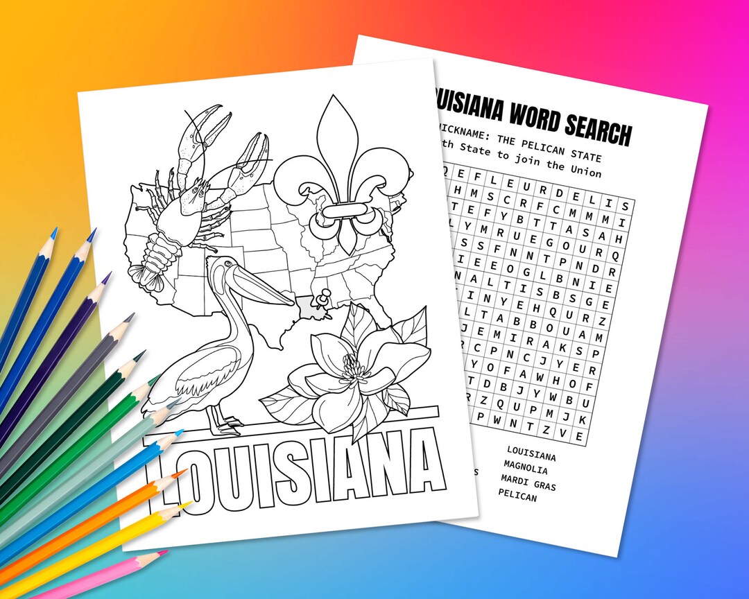 State of Louisiana USA Coloring Page & Word Search Puzzle - Etsy