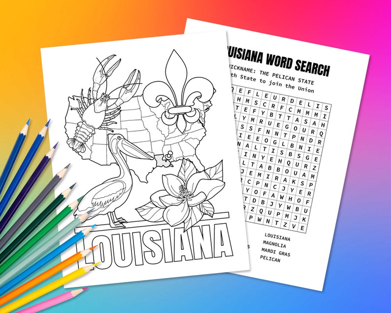State of Louisiana USA Coloring Page & Word Search Puzzle - Etsy