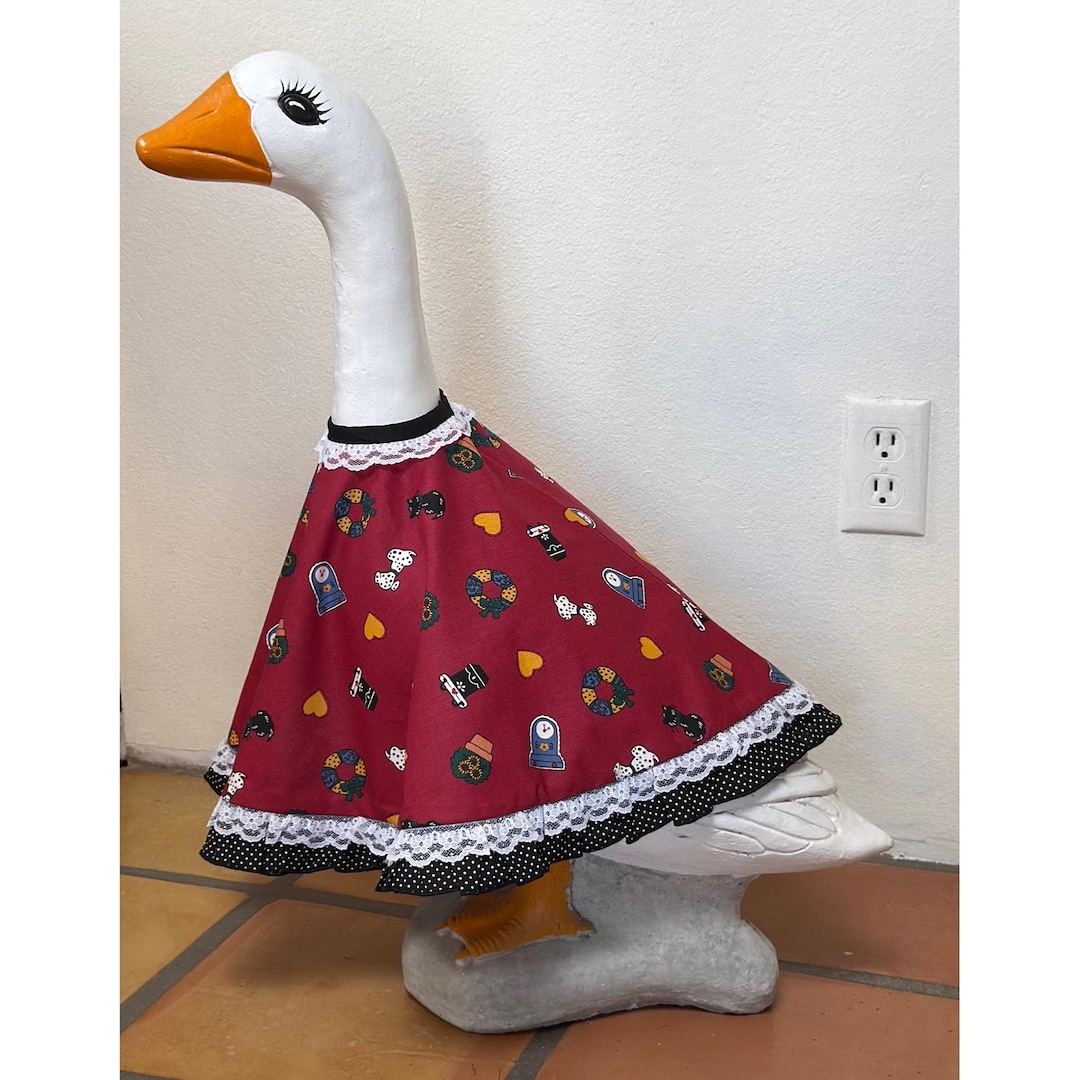 Large Vintage Country Goose Clothes Dress With Polka Dot Ruffle, Porch ...