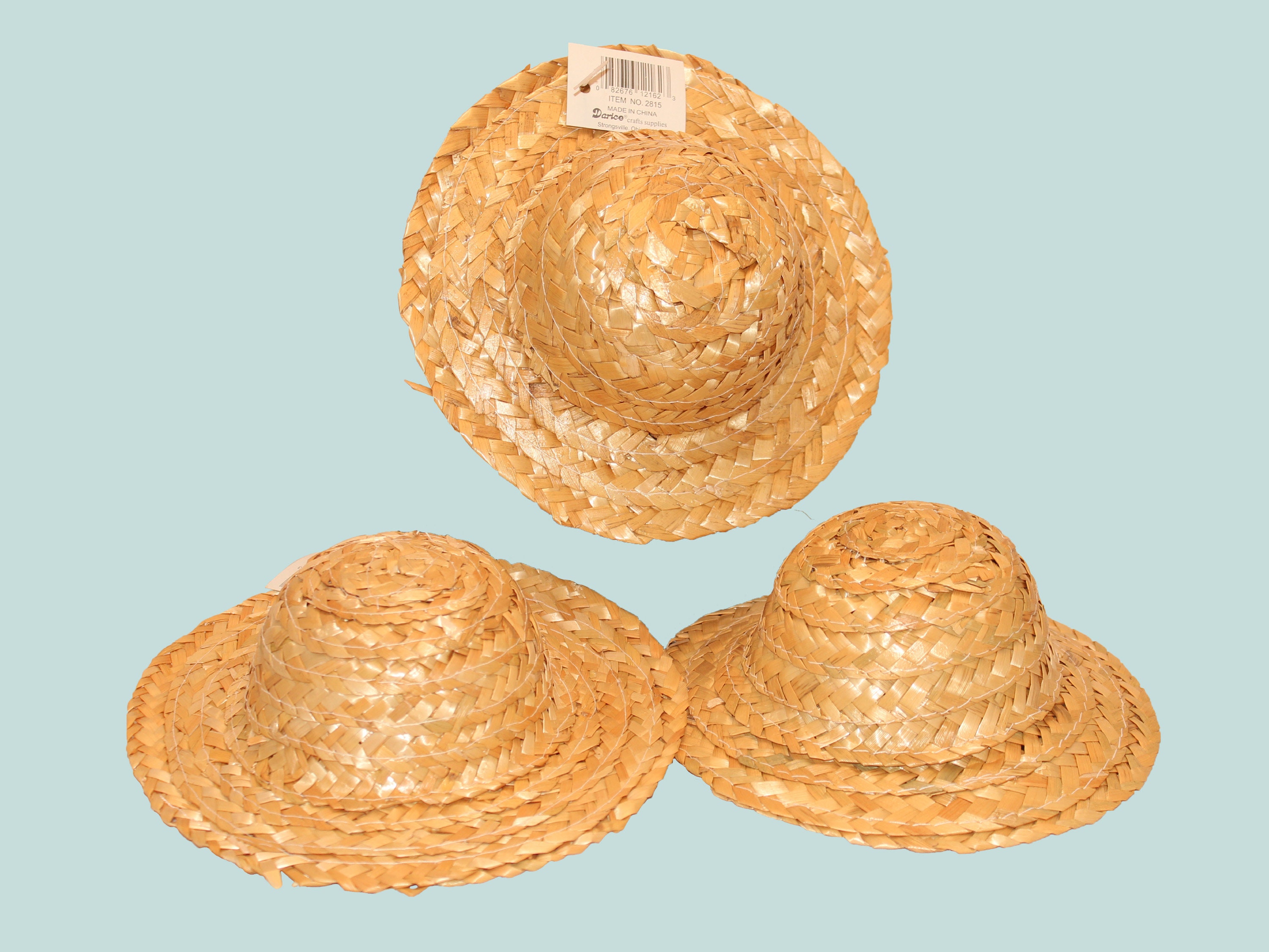 7 Brimmed Natural Straw Hat, Round Crown Sun Hat, 7 Inch Doll Hat ...