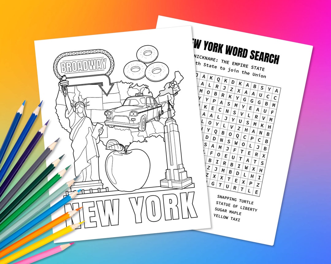 State of New York USA Coloring Page & Word Search Puzzle | Fun ...