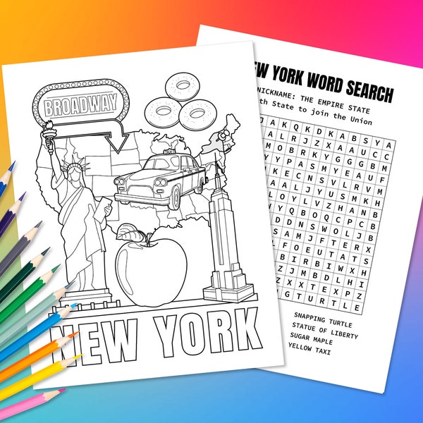 New York Map Coloring Page - Etsy