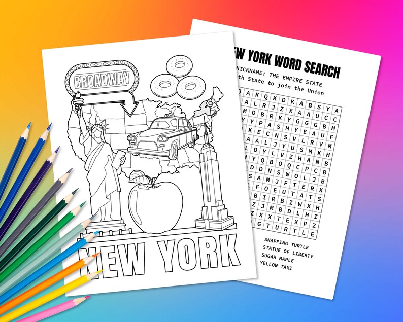 State of New York USA Coloring Page & Word Search Puzzle Fun Geography ...