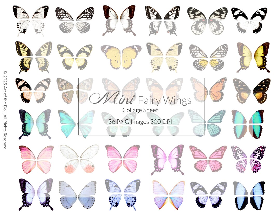 Mini Fairy Wings Collage Sheet of 36 PNG Images 300 DPI - Etsy