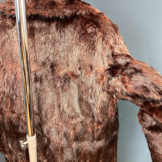 Antique Genuine Long Muskrat Fur Jacket Coat Dark Red… - Gem