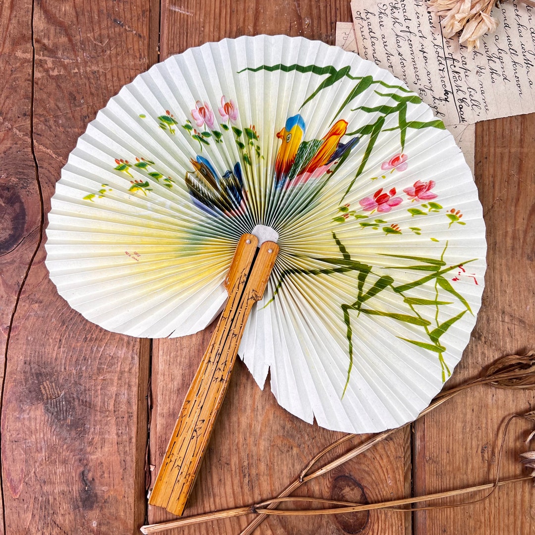 Vintage Oriental Chinese Handheld Paper Fan - Etsy