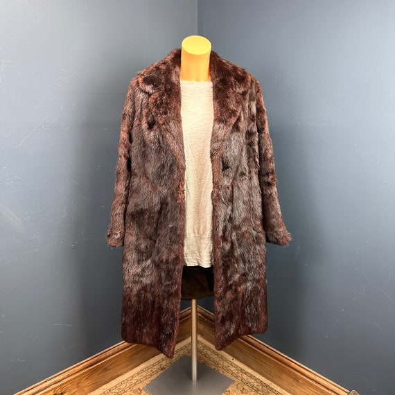Antique Genuine Long Muskrat Fur Jacket Coat Dark Red… - Gem