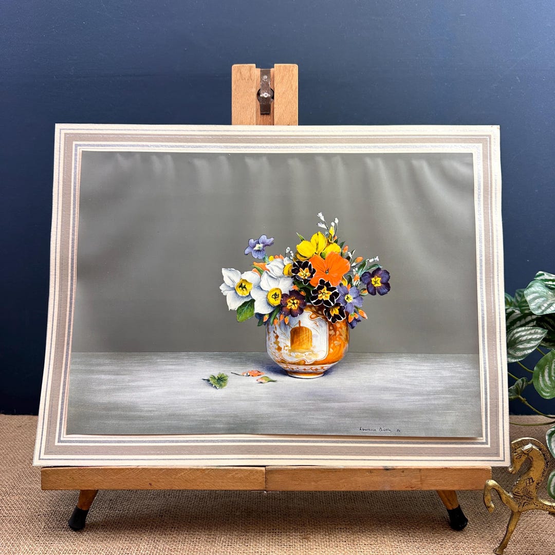 Vintage Colour Print Still Life Bouquet of Flowers Lawrence Biddle ...