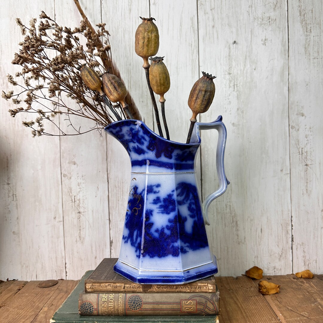 Antique Early Victorian Flow Blue Oriental Pattern Water Pitcher Jug - Etsy