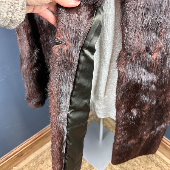 Antique Genuine Long Muskrat Fur Jacket Coat Dark Red… - Gem