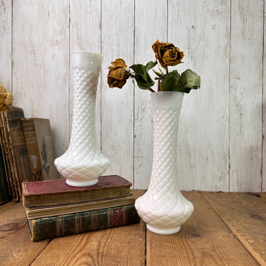 Pair of White Milk Glass Mantle Vases - Etsy