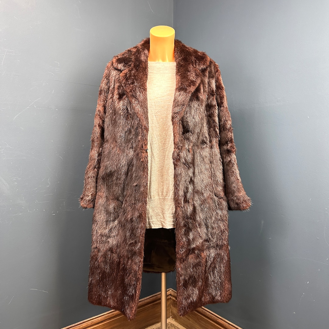 Antique Genuine Long Muskrat Fur Jacket Coat Dark Reddish Brown - Etsy