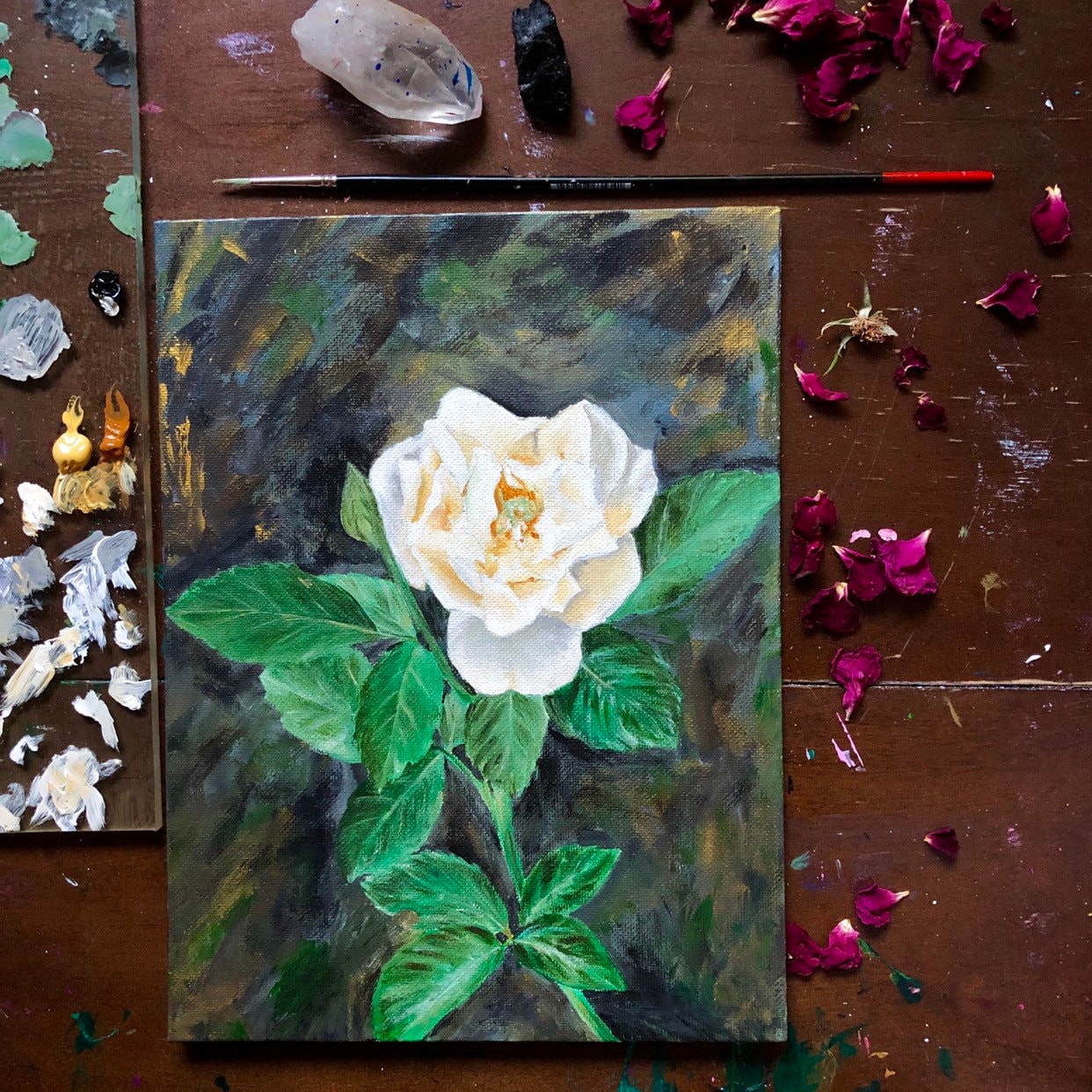 White Rose Acrylic Painting