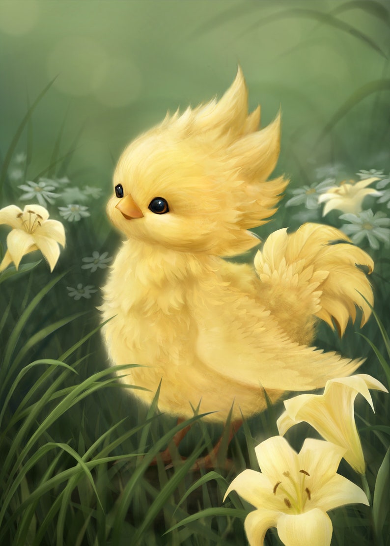 Chocobo Chick Print cute Final Fantasy Video Game Fanart - Etsy